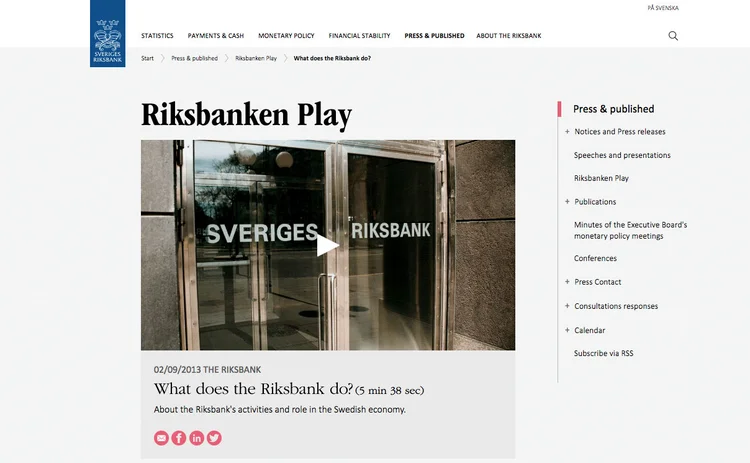 Website of the year: Sveriges Riksbank - Central Banking